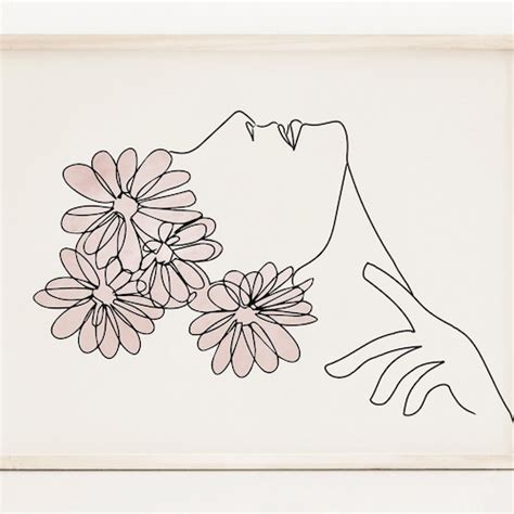 Abstract Female Face Print Printable One Line Drawing Etsy