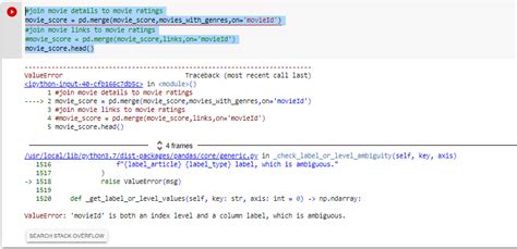 python valueerror movieid is both an index level and a column label