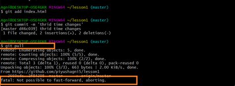 git fatal not possible to fast forward aborting stack overflow