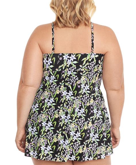 Swim Solutions Plus Size Prairie Dance Flyaway Tummy Control Swimdress