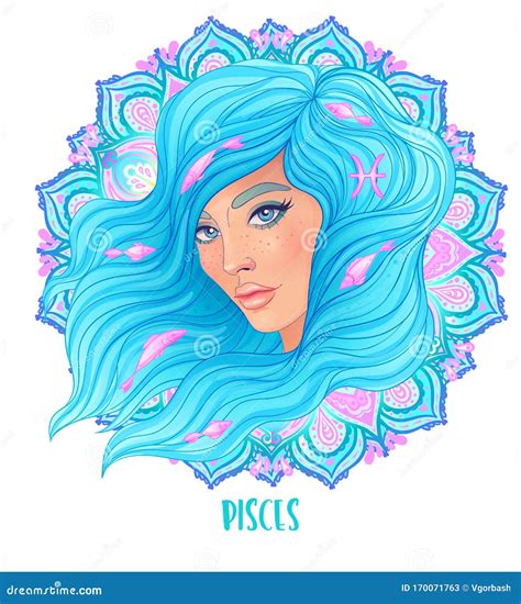 Dibujo Del Signo Astrológico Pisces Como Una Bella Chica Sobre Un