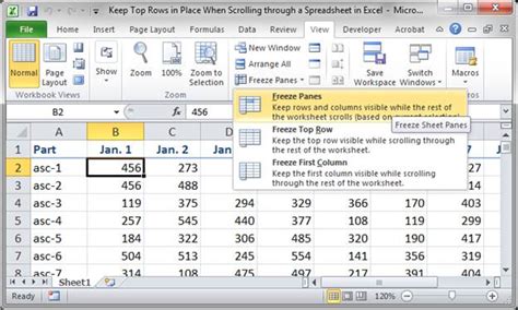 freeze or lock specific rows and columns when scrolling in excel