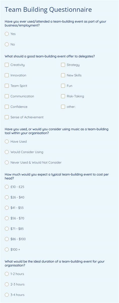 Team Building Questionnaire Template 123formbuilder