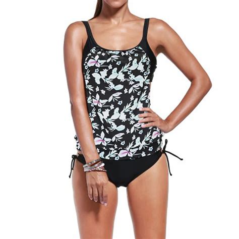 Womens Plus Size Spaghetti Strap Floral Print Tankini One Piece