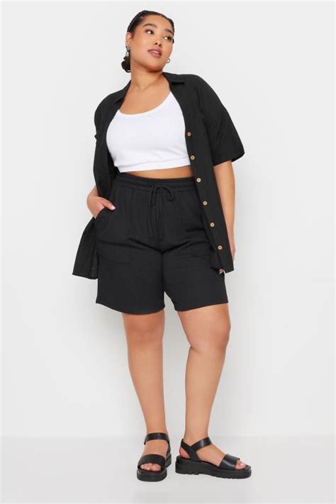 Yours Plus Size Black Textured Crinkle Shorts Yours Clothing