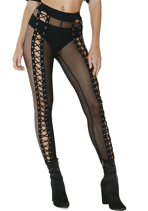Black Sheer Mesh Lace Up Leggings Dolls Kill