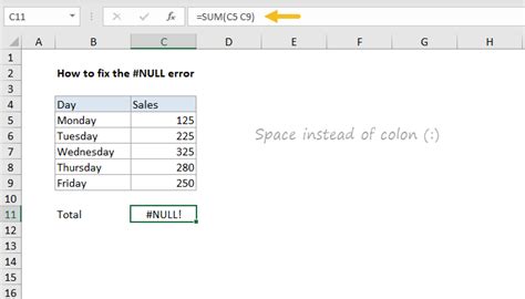 excel formula how to fix the null error exceljet