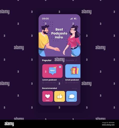 Online Podcasts App Smartphone Interface Vector Template Stock Vector