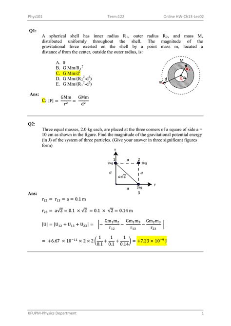 a spherical shell has inner radius r1 outer radius r2 and mass m