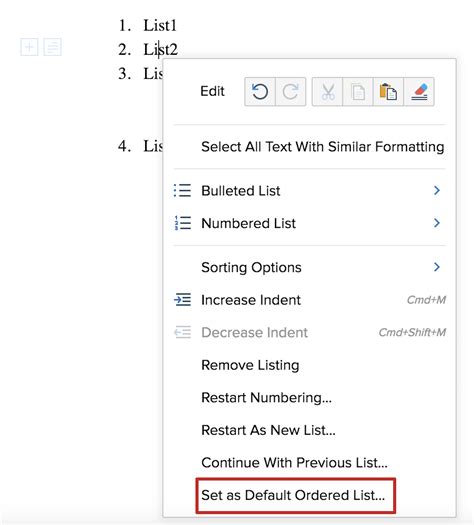set default ordered unordered list style