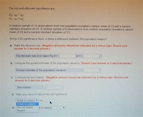 Solved The Null And Alternate Hypotheses Are Ho μ1 μ2 A