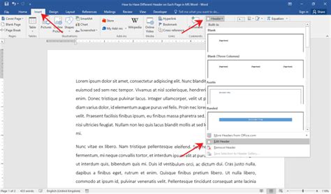 how to have different header for each page in ms word officebeginner