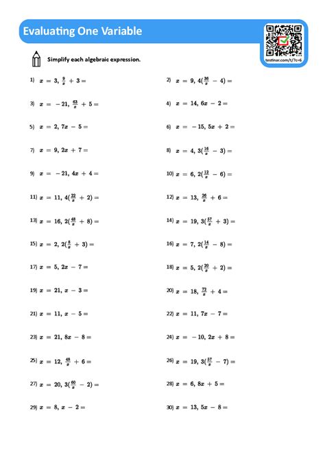 Mastering Single Variable Equations With Printable Worksheets