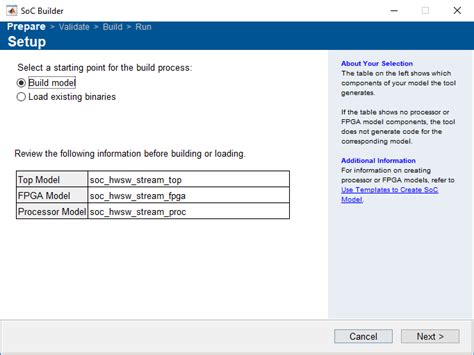 build load and execute soc model on soc fpga and mcu boards