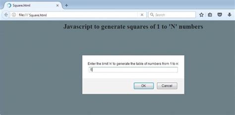 javascript to generate squares of 1 to n numbers krazytech