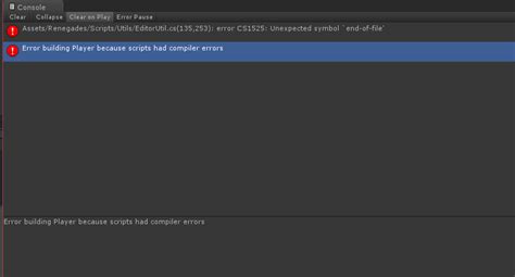c error building player because scripts have compile