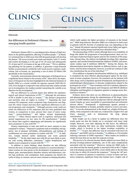 Pdf Sex Differences In Parkinsons Disease An Emerging Health Question