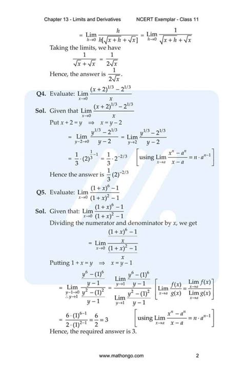 Ncert Exemplar Solutions For Class 11 Maths Chapter 13 Limits And