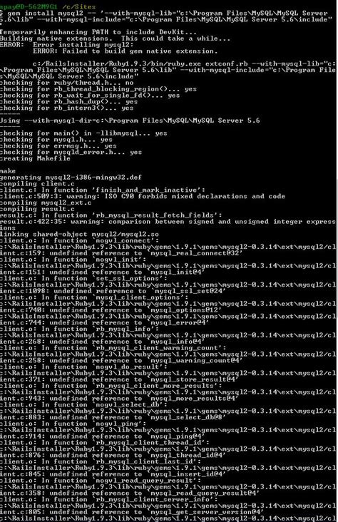 ruby mysql2 gem installation problems failed to build gem native