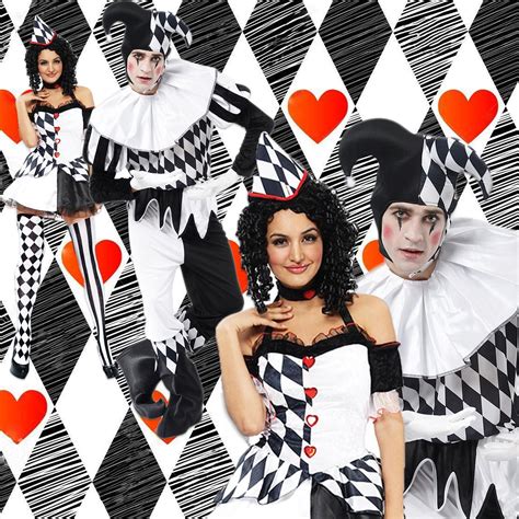 Adult Harlequin Halloween Clown Medieval Jester Couples Fancy Dress