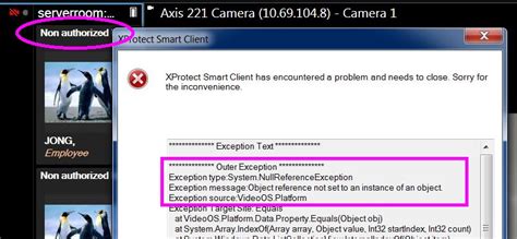 xprotect smart client 2017 r2 crashes when unauthorized access card