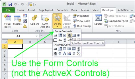 how to use spin buttons in excel interactive charts