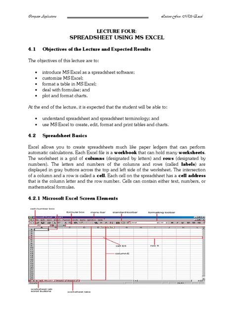 lect 4 excel spreadsheet microsoft excel