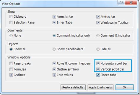 how to show or hide horizontal and vertical scroll bar in microsoft excel