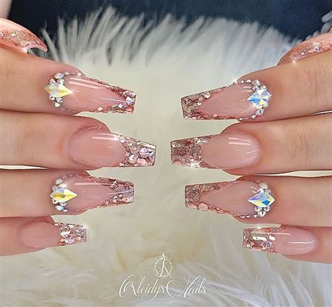 100 Coffin Pink Nails With Glitter Tips Nuage Detoiles