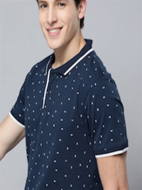 Buy Mast And Harbour Men Navy Blue And White Typography Printed Polo Collar