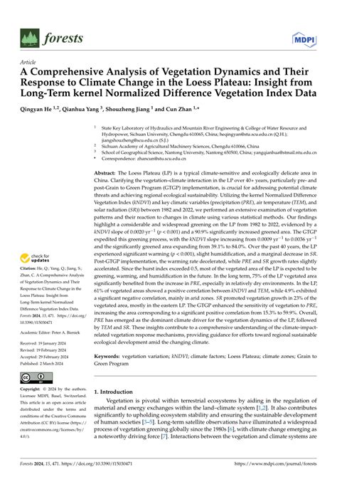 Pdf A Comprehensive Analysis Of Vegetation Dynamics And Their