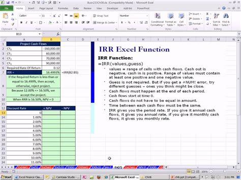 excel finance class 73 investment criteria internal rate of return