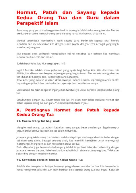 Contoh Perilaku Hormat Dan Patuh Kepada Orang Tua Dan Guru