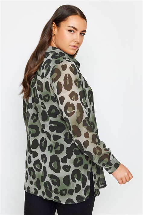 Yours London Plus Size Green Leopard Print Longline Shirt Yours Clothing