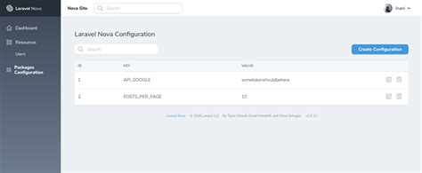 laravel nova configuration