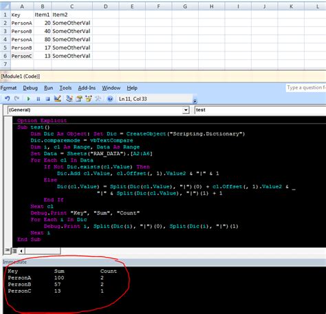 [solved] vba scripting dictionary multiple items per key and sum count