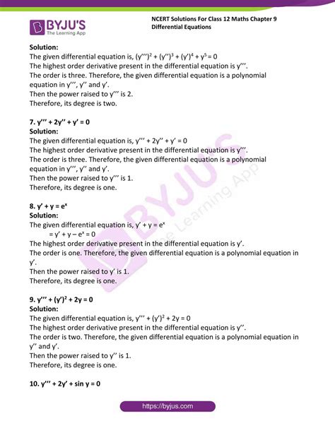 Ncert Solutions For Class 12 Maths Chapter 9 Differential Equations Ex