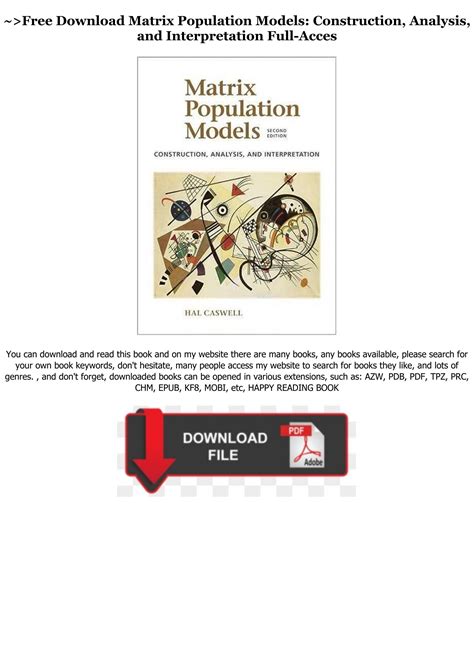 [p D F Download] Matrix Population Models Construction Analysis And