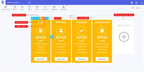 column settings arprice