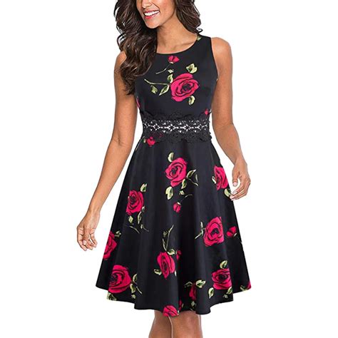 Womens Dress Womens Sleeveless Print Cocktail A Line Embroidery Party