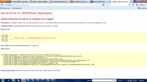 object reference not set to an instance of an object while