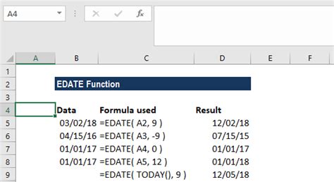 edate function formula example use excel sample