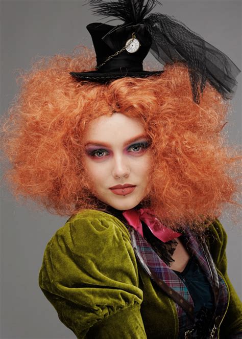 Womens Curly Auburn Mad Hatter Wig
