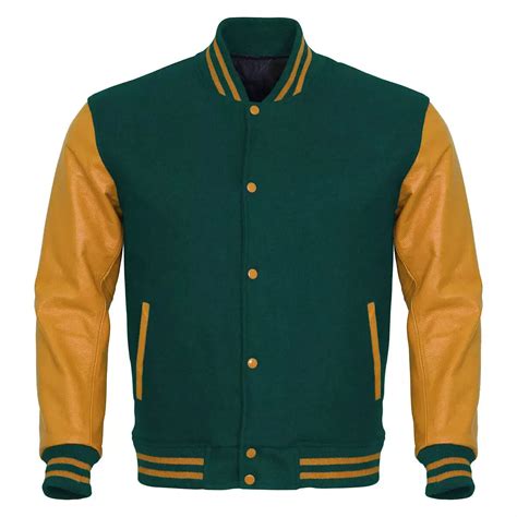 Green Letterman Varsity Wool And Leather Jacket Jackets Mob