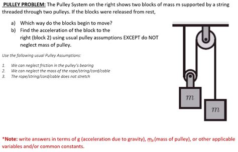 Solved Pulley Problem The Pulley System On The Right Shows