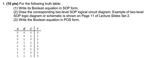 solved 1 10 pts for the following truth table 1 write