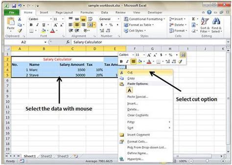 how to move data in ms excel 2010