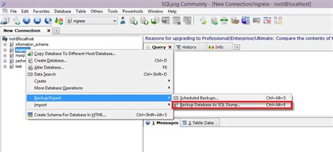 backup restore ingress database using 3rd party mysql