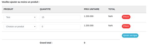 javascript having the same value of price and total column using