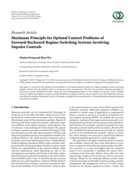 Pdf Maximum Principle For Optimal Control Problems Of Forward